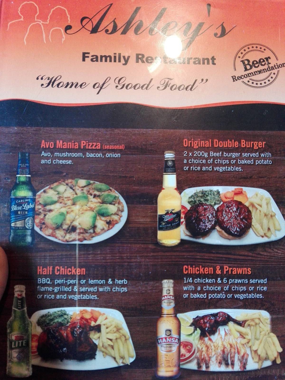 Menu at Ashley's Family Restaurant, Cape Town, 123 Voortrekker Rd