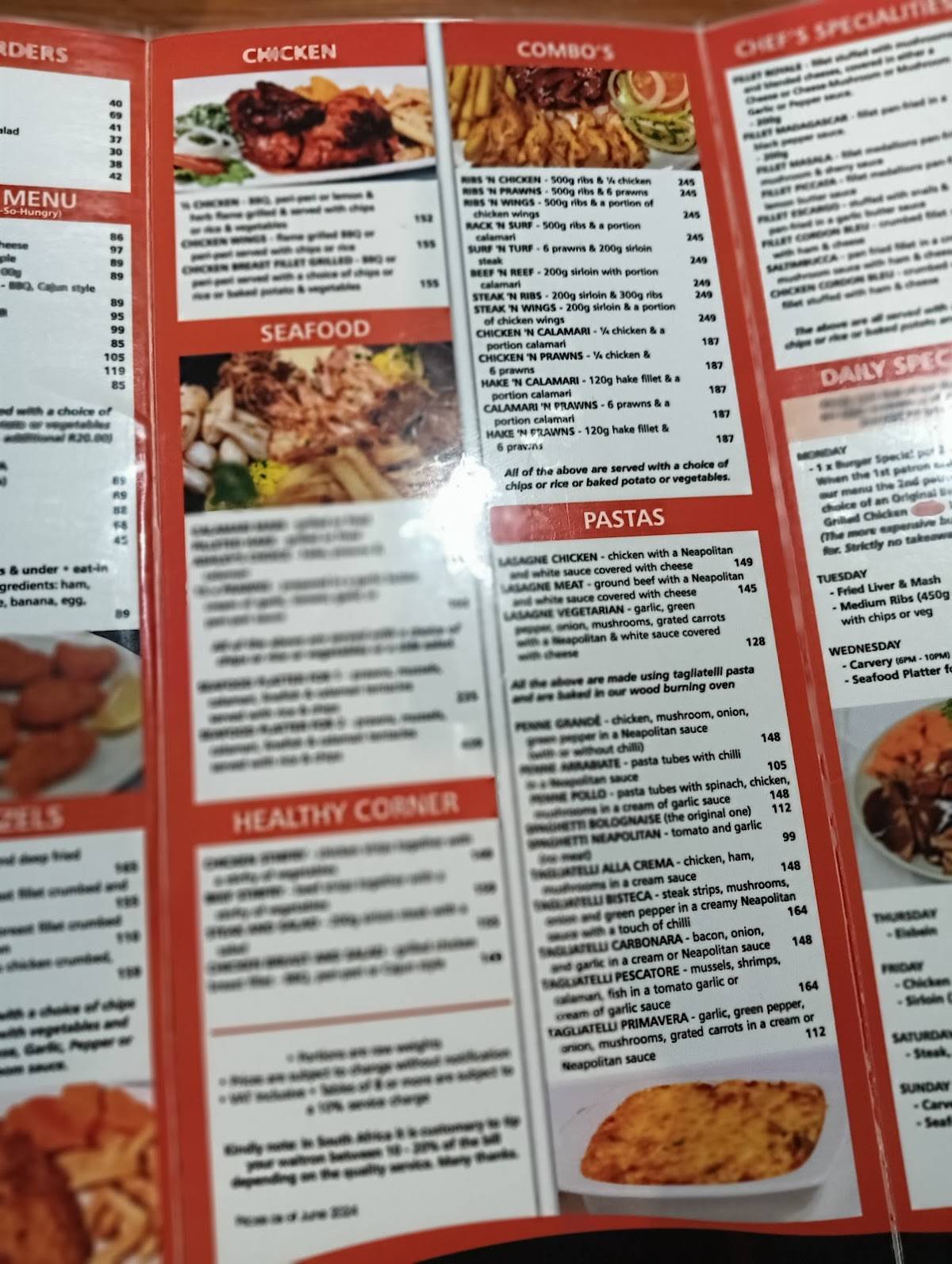 Menu at Ashley's Family Restaurant, Cape Town, 123 Voortrekker Rd