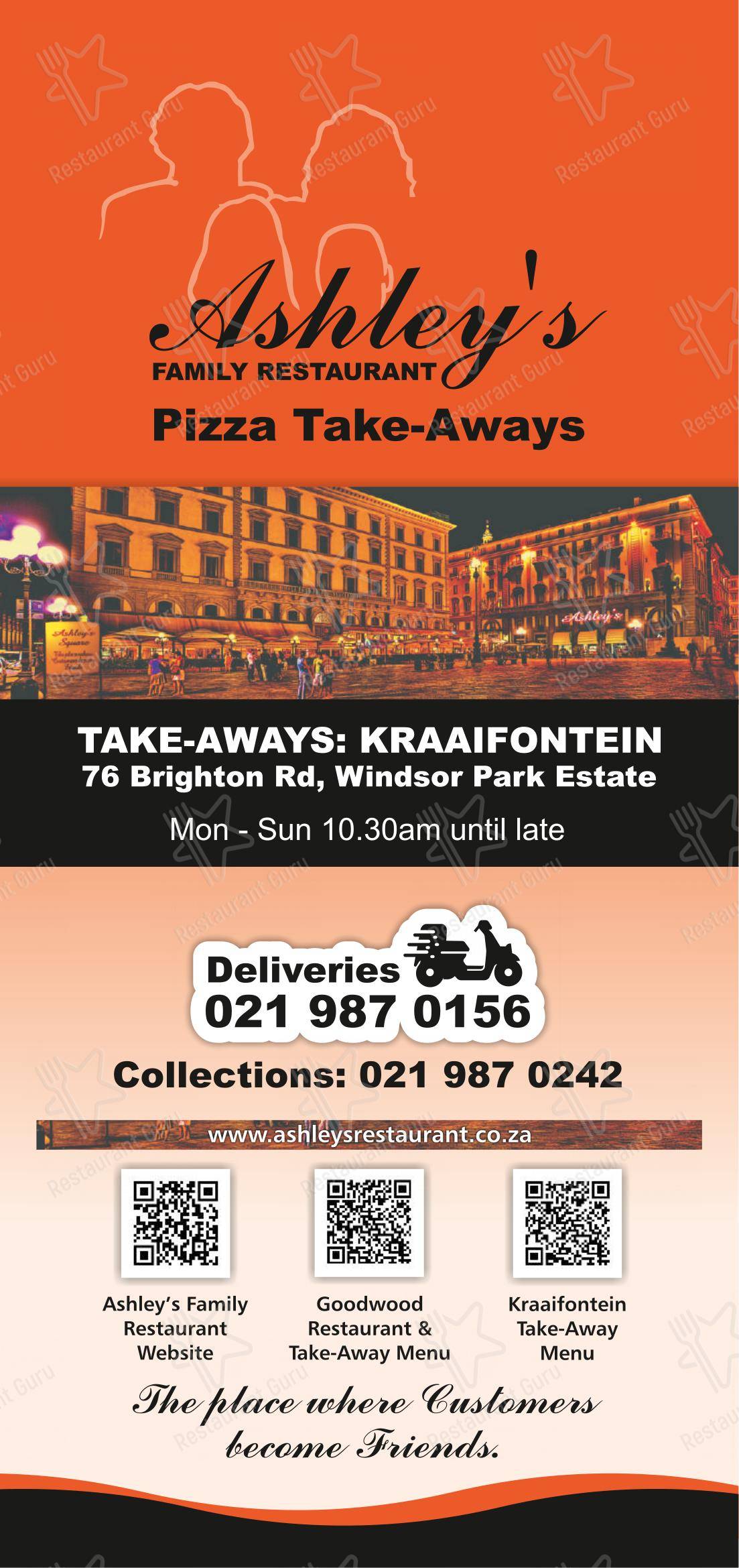 Menu at Ashley's Family Restaurant, Cape Town, 123 Voortrekker Rd
