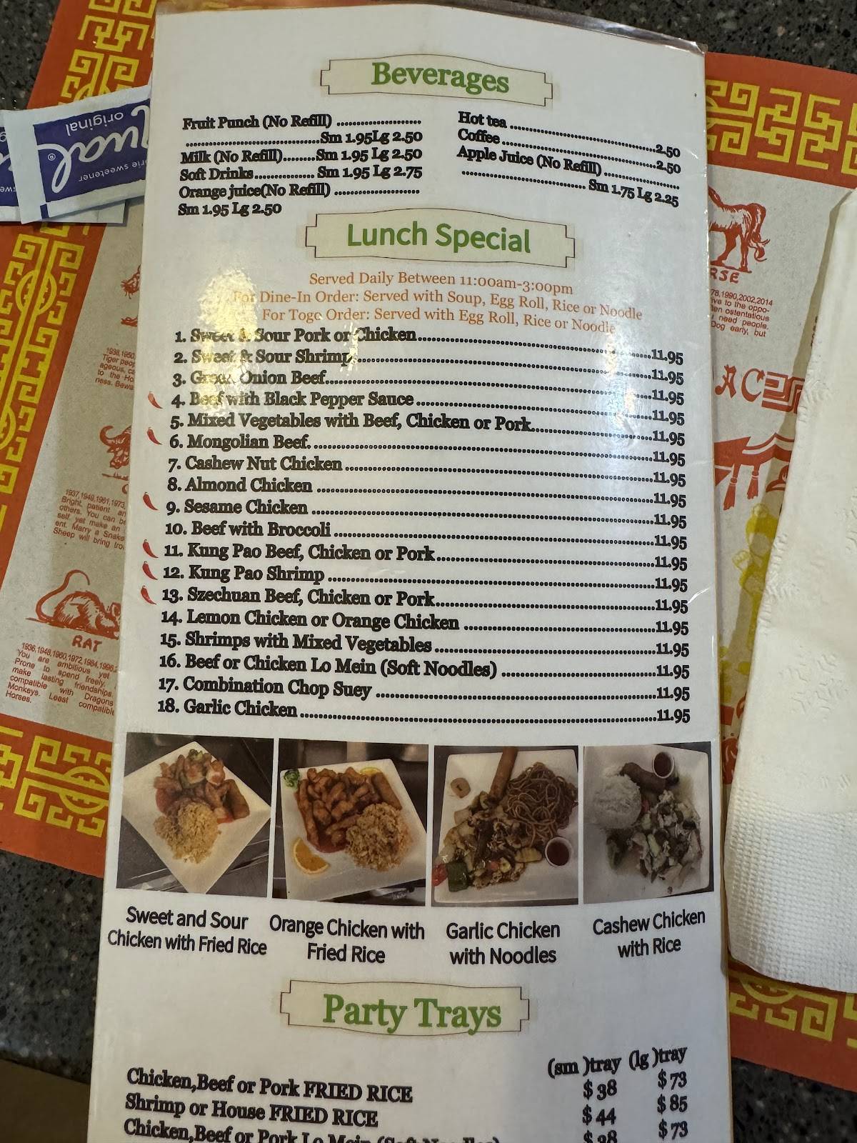 Menu at Asian Star restaurant, Kingman
