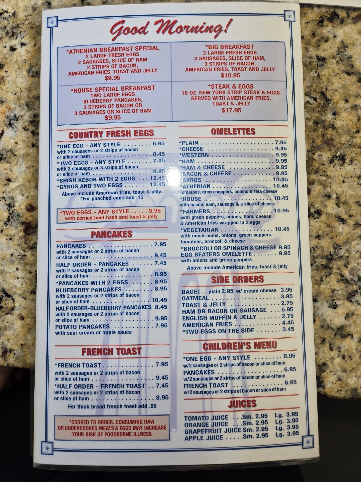 Menu at Athenian Shish Kebob restaurant, Saint Clair Shores
