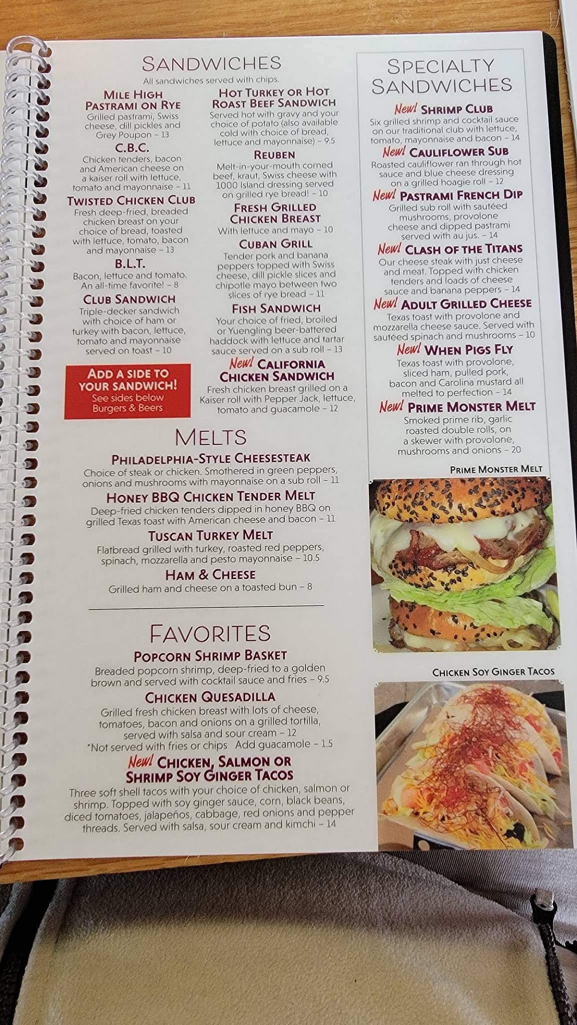 Menu at Beeman's restaurant, Sayre