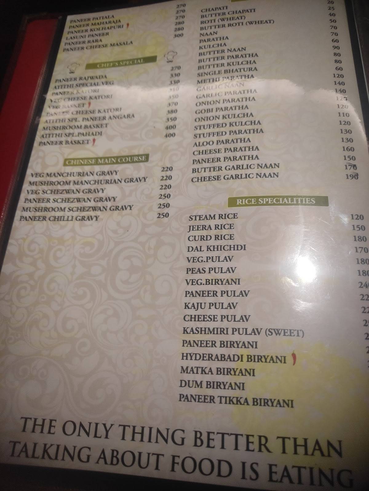 Menu at Atithi Pure Veg, Pune, 672 Shakti Tower Near Lokhande Talim ...