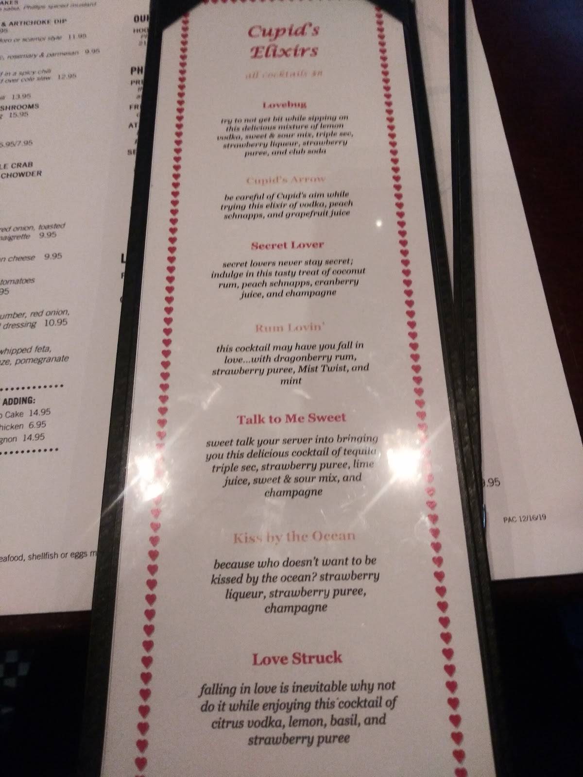 Menu at Phillips Seafood restaurant, Atlantic City