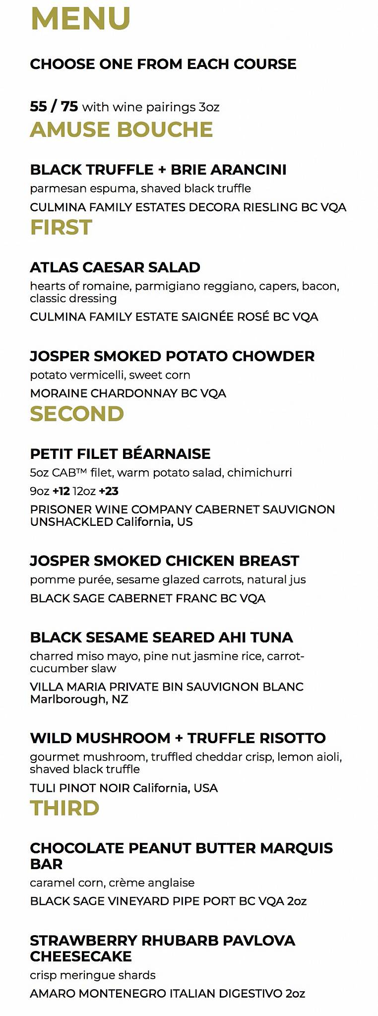 Menu at Atlas Steak + Fish pub & bar, Burnaby