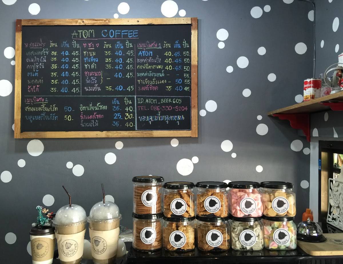 Menu at Atom Coffee cafe, Bangkok