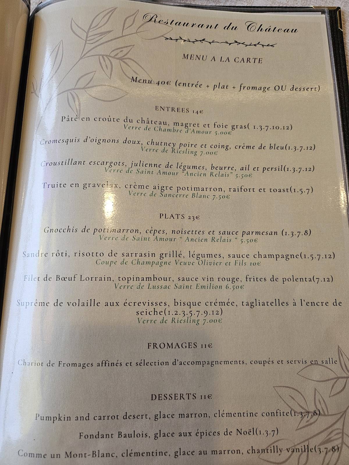 Menu au Au Château de Brabois restaurant, Villers-lès-Nancy