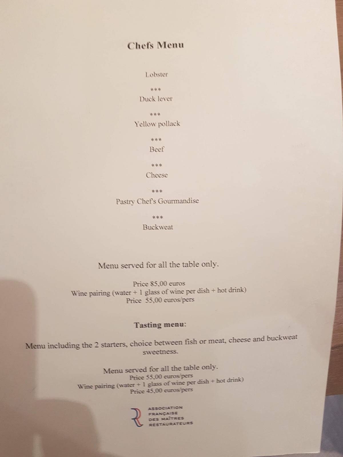 Menu au Auberge De La Cour Verte restaurant, Dol-de-Bretagne, La Cour Verte