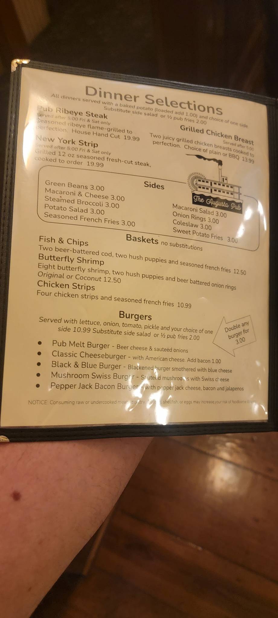 Menu at Augusta Pub, Augusta