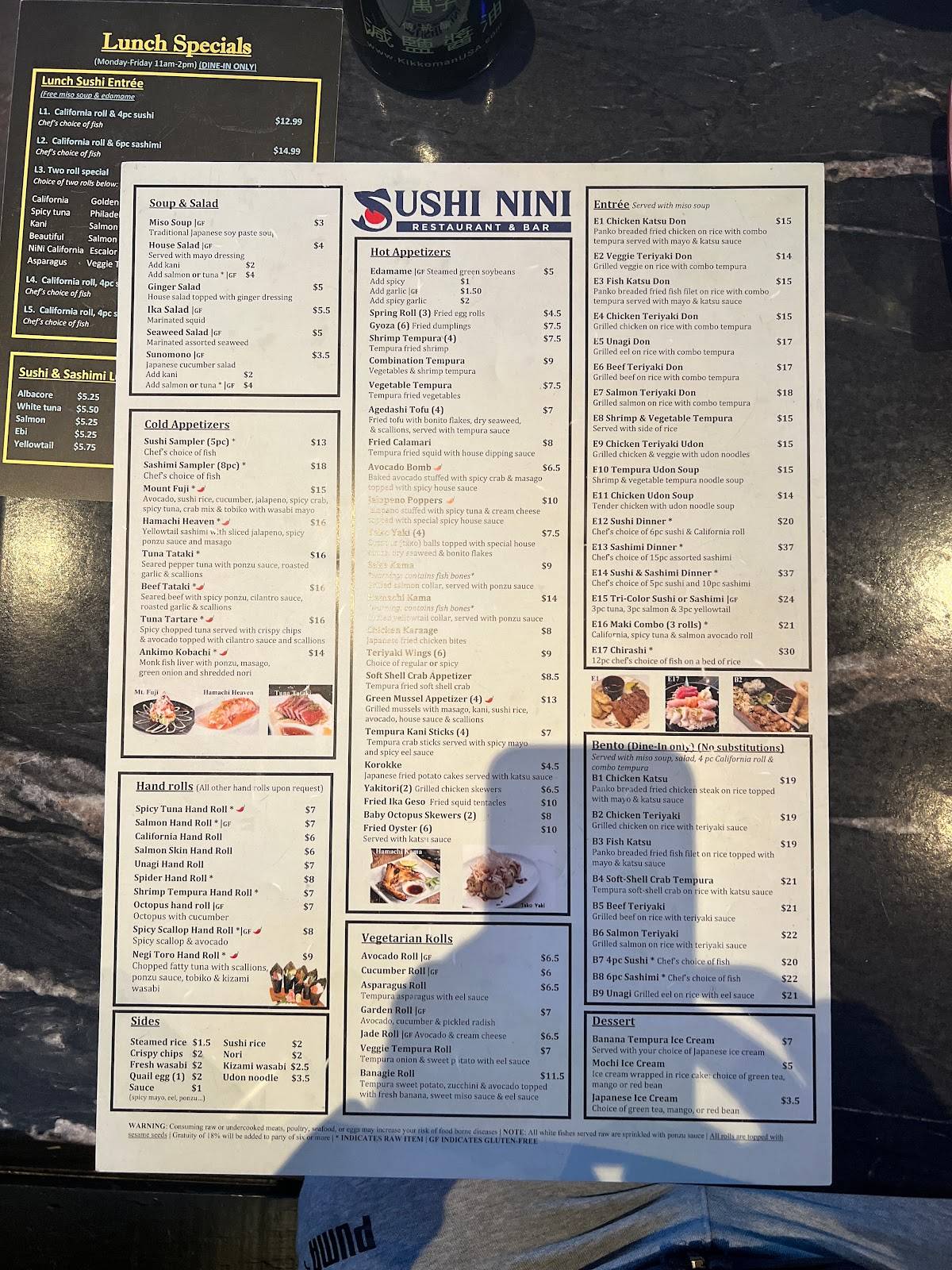 Menu at Sushi NiNi restaurant, Round Rock