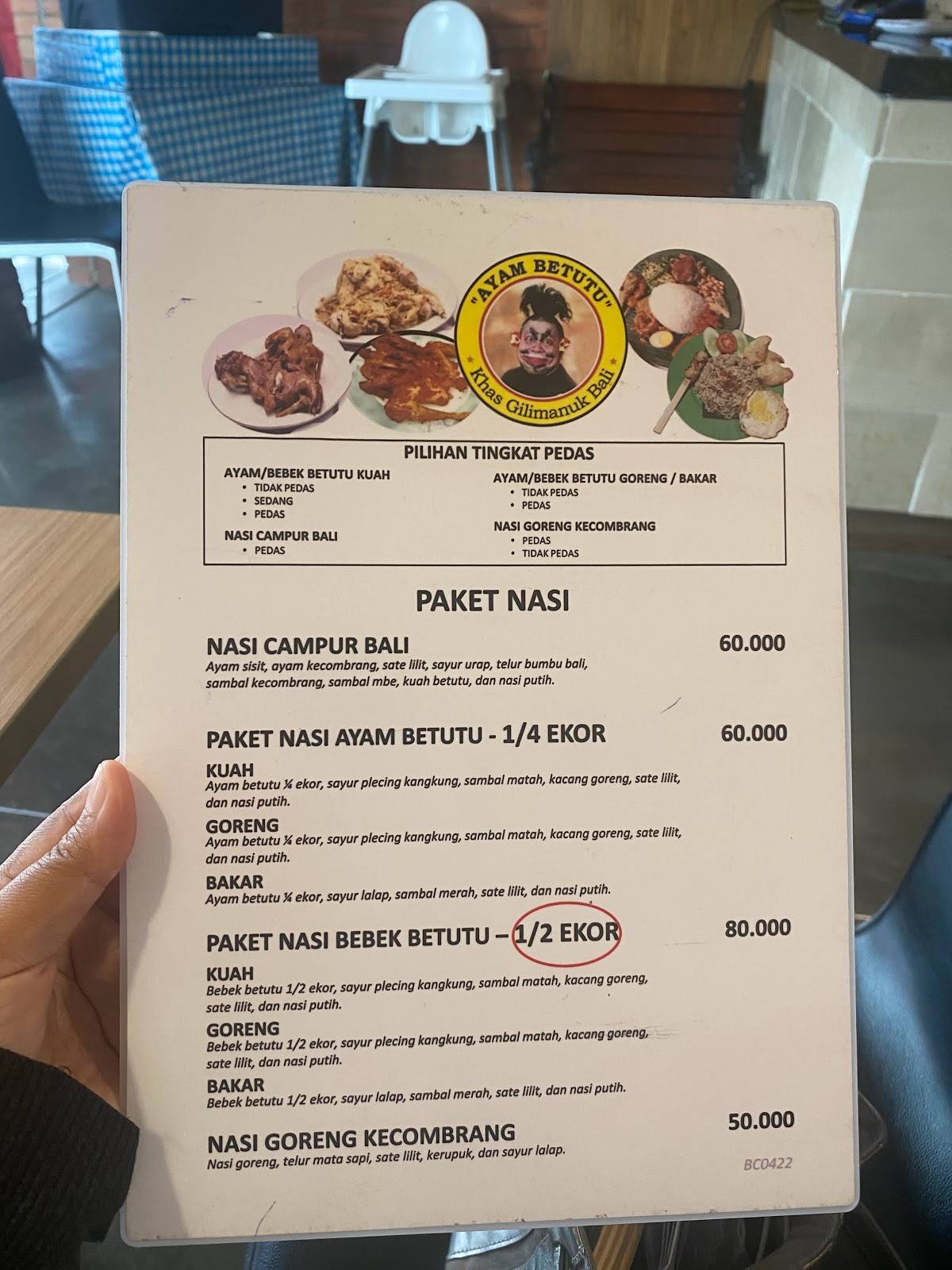 Menu at Ayam Betutu khas Gilimanuk Bali restaurant, Bekasi Regency ...