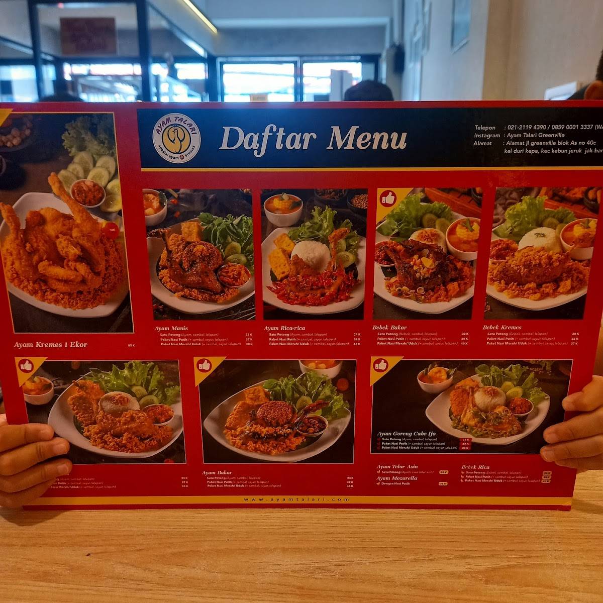 Menu at Ayam Talari * spesialis ayam kremes * restaurant, West Jakarta