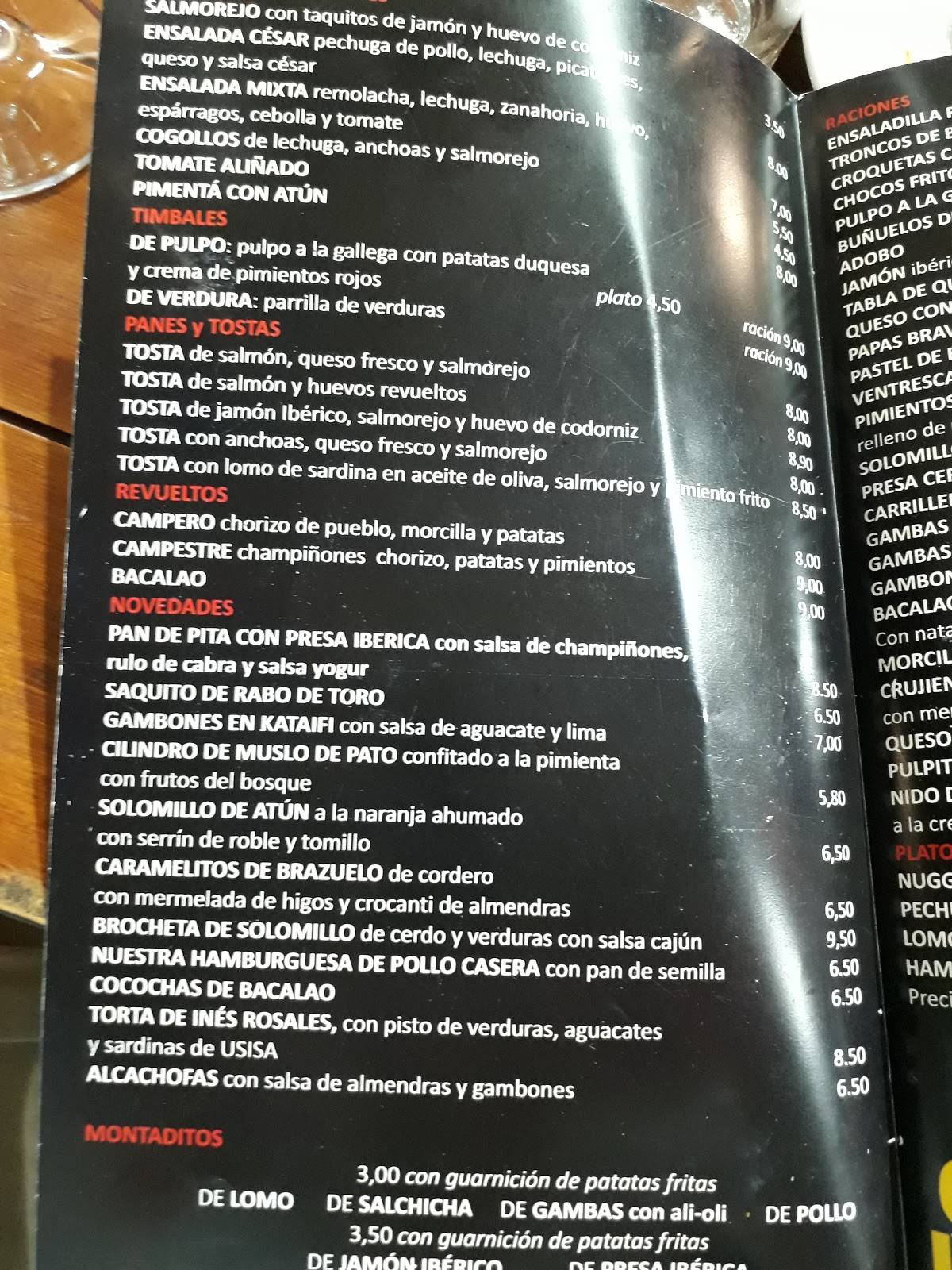 Menu at Bar Azalea Tapas, Islantilla, Av. Castilla