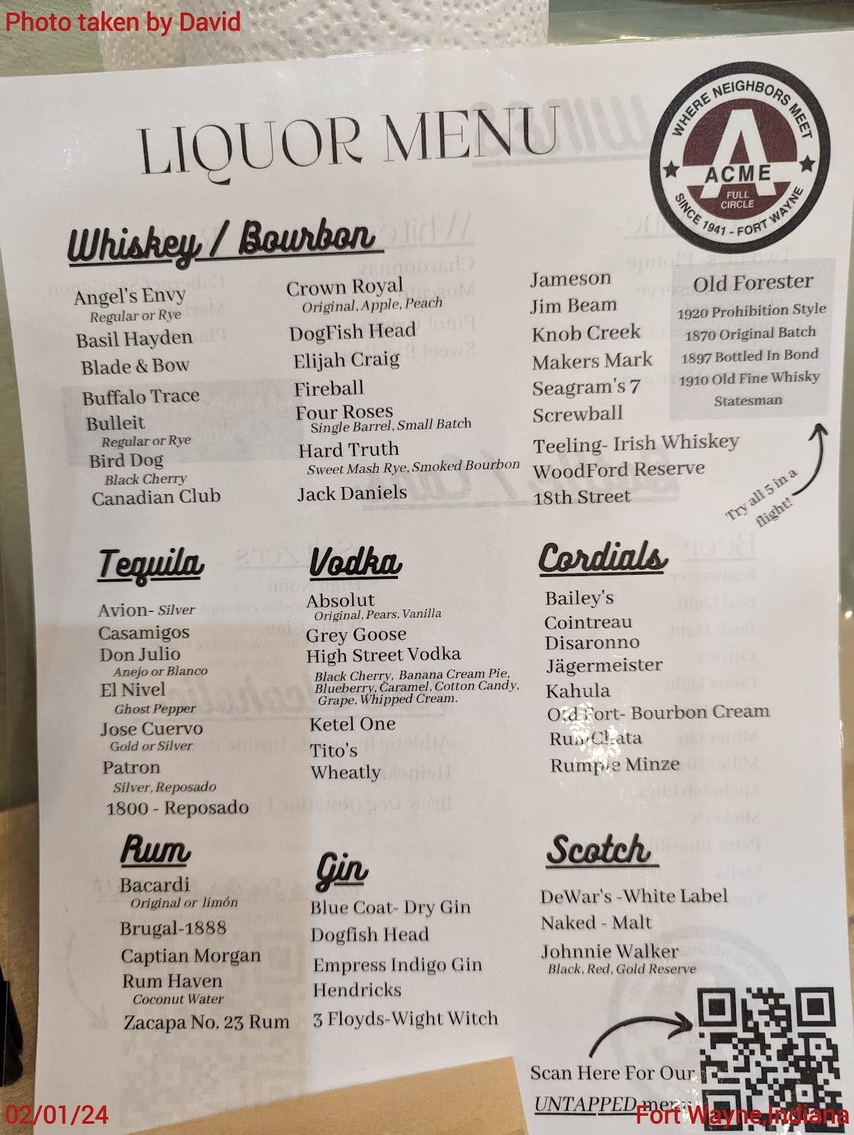 Menu at Acme By Full Circle BBQ, Fort Wayne