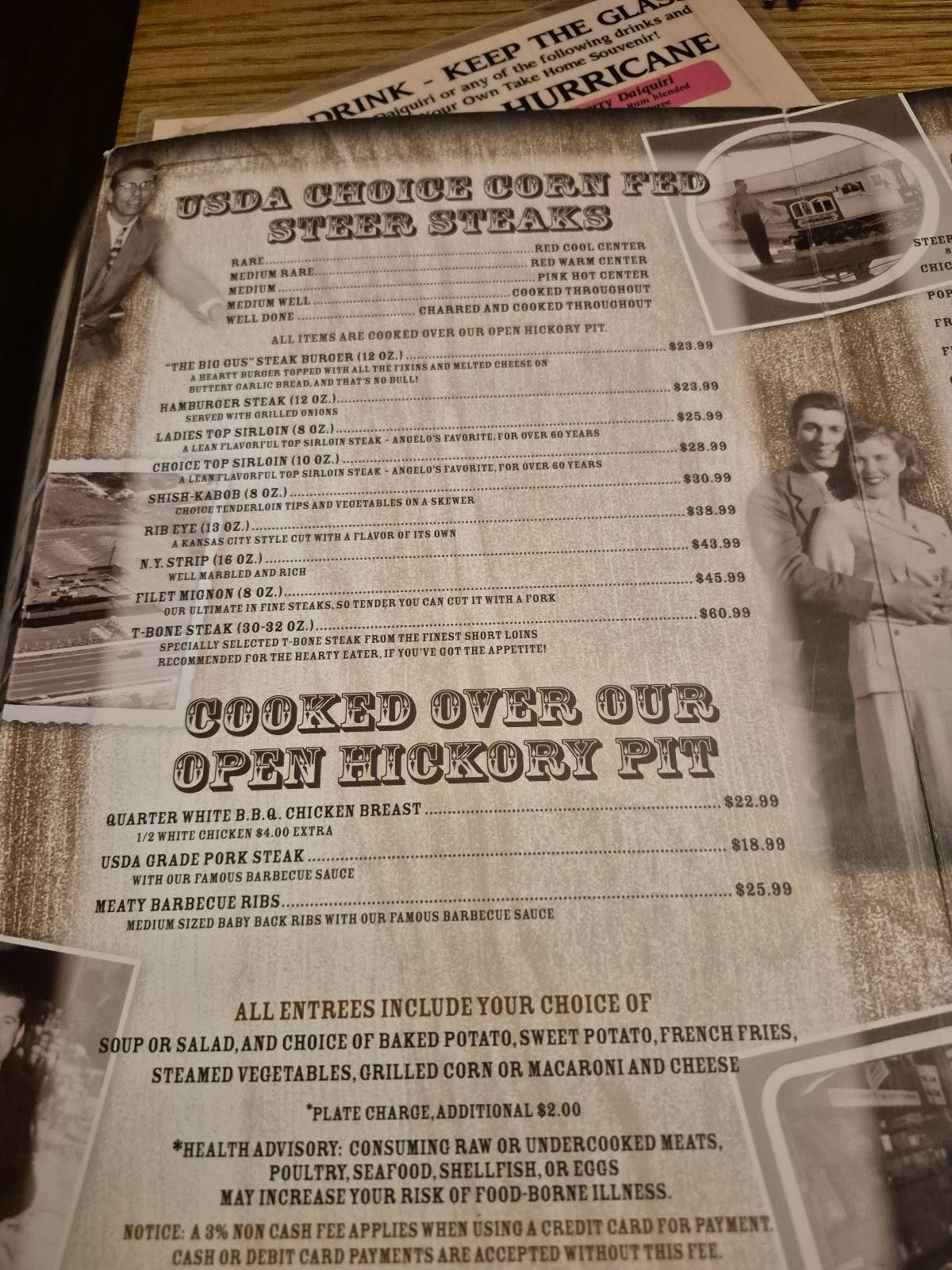 Menu at Angelo's Steak Pit BBQ, Panama City Beach