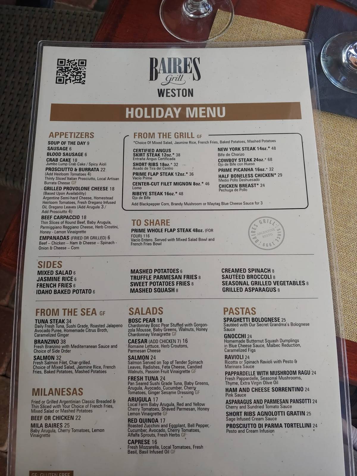 Menu at Baires Grill Weston BBQ, Weston