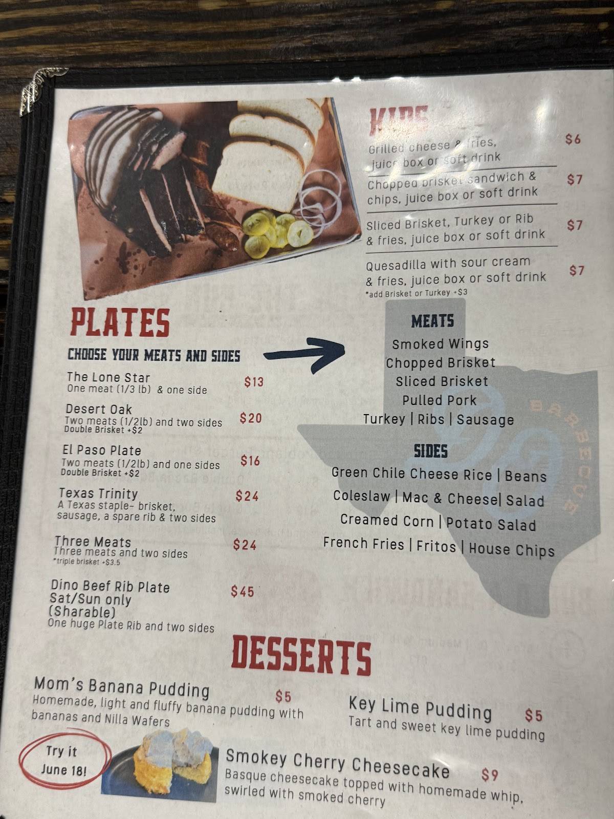 Menu at Desert Oak Barbecue, El Paso, Gateway Blvd W