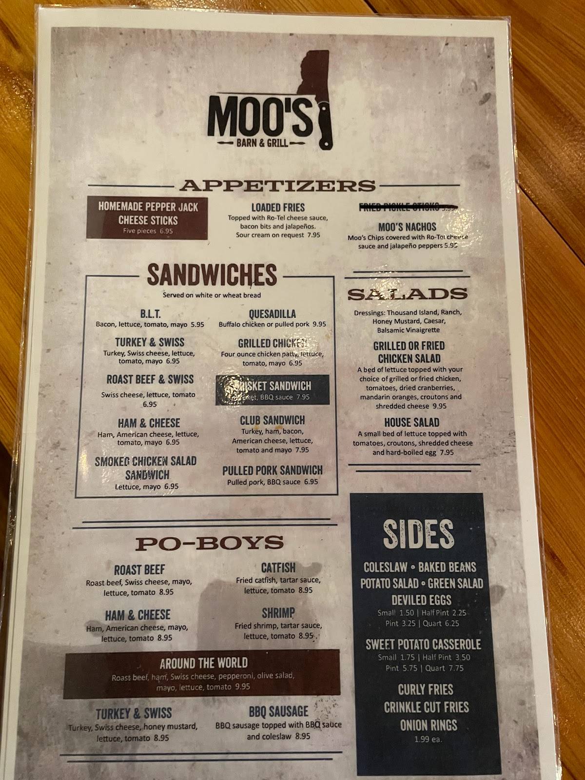 Menu at Moo's Barn and Grill, Natchez