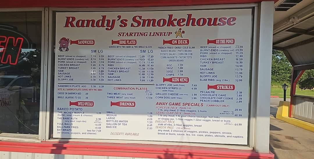 Menu at Randy's Smokehouse & BBQ, New Boston