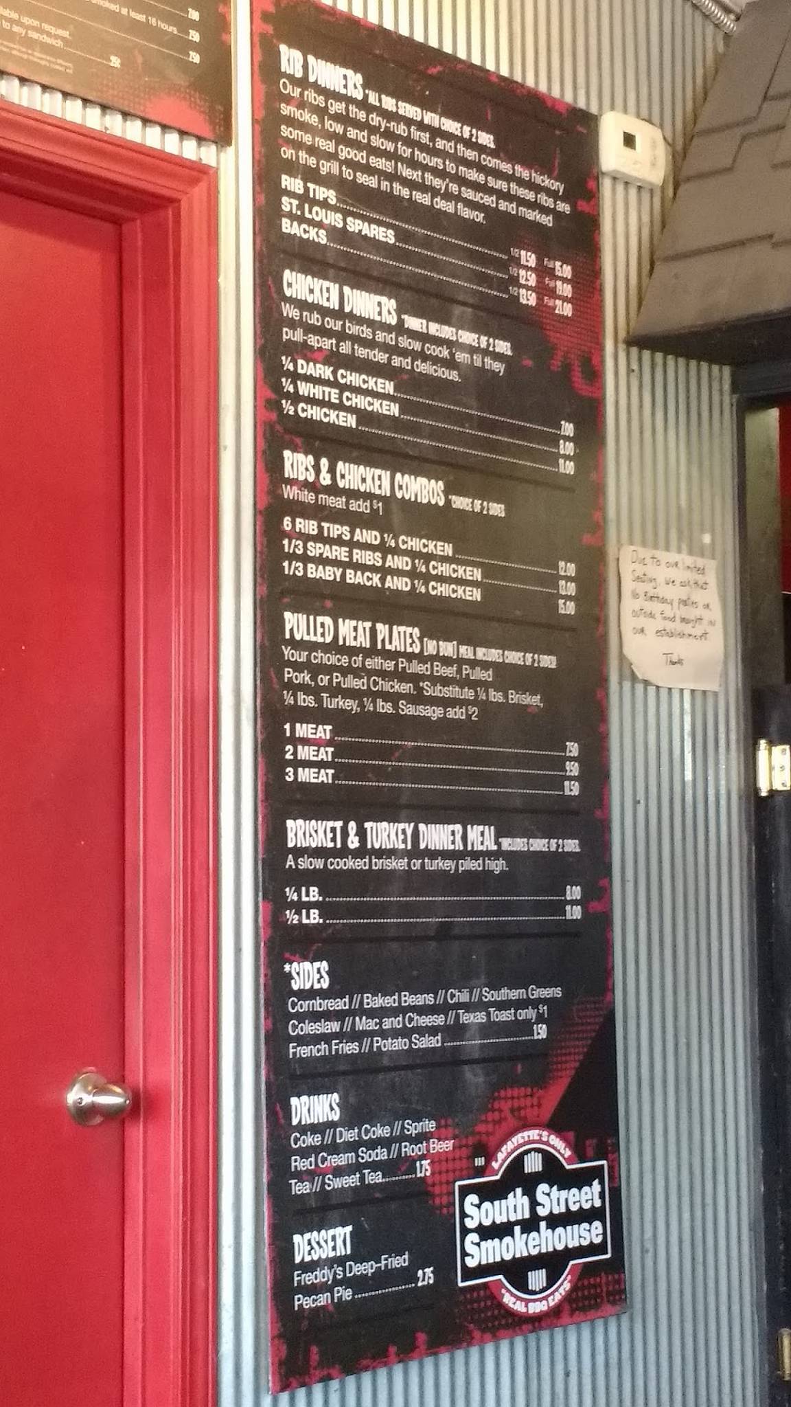 Menu at South Street Smokehouse BBQ, Lafayette