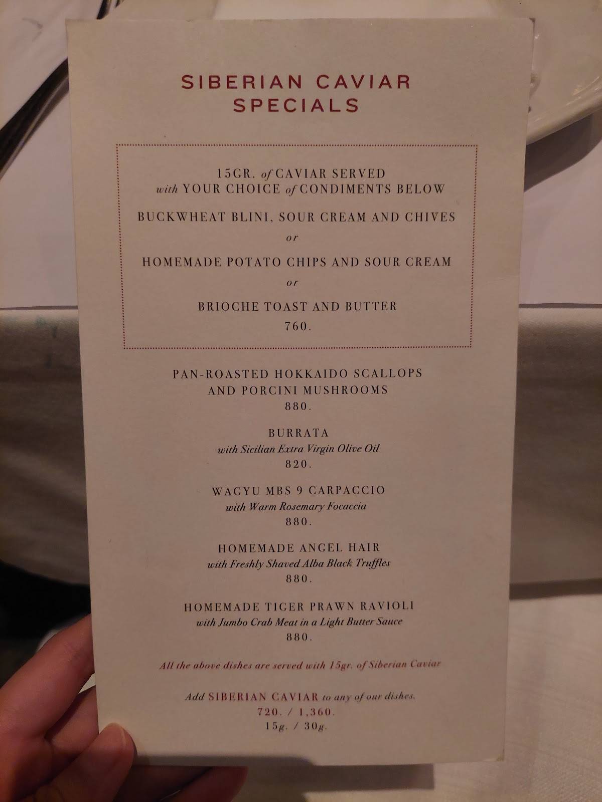Menu at BISTECCA SCBD restaurant, South Jakarta
