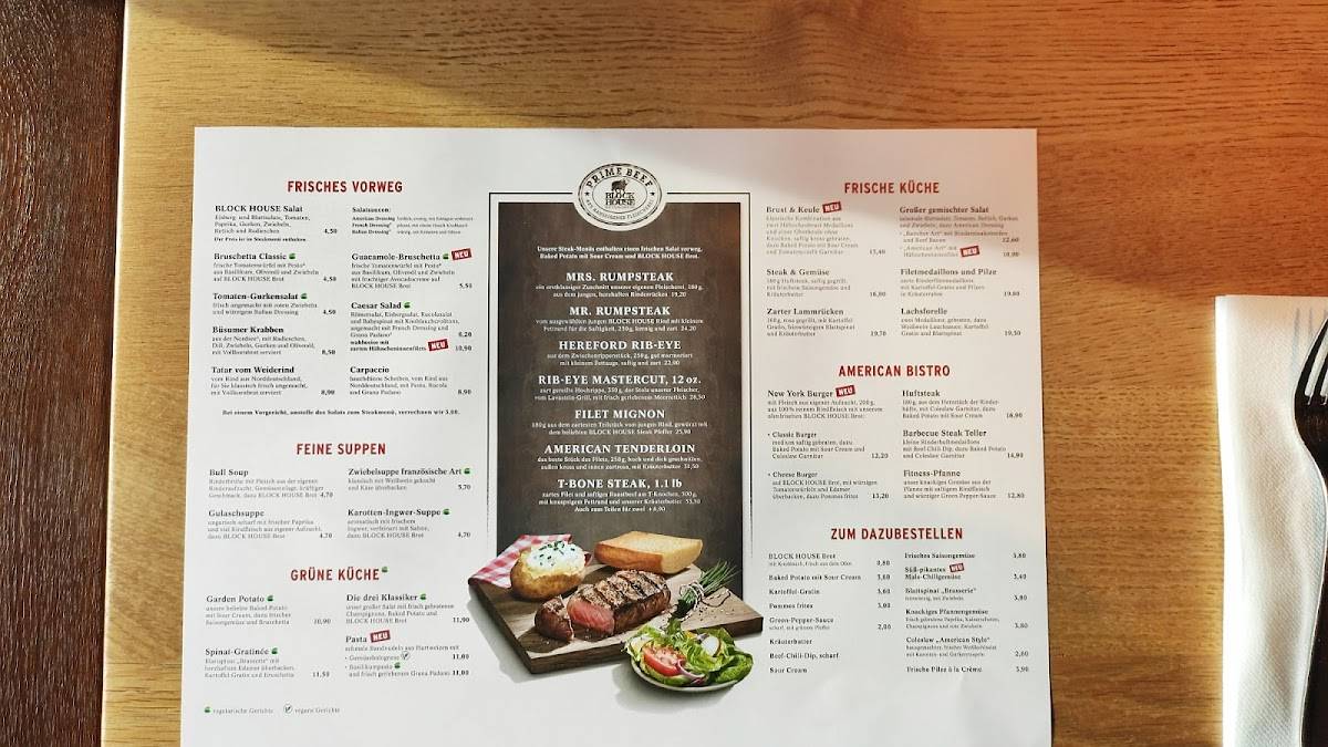 Speisekarte von BLOCK HOUSE Lübeck steakhaus, Lübeck