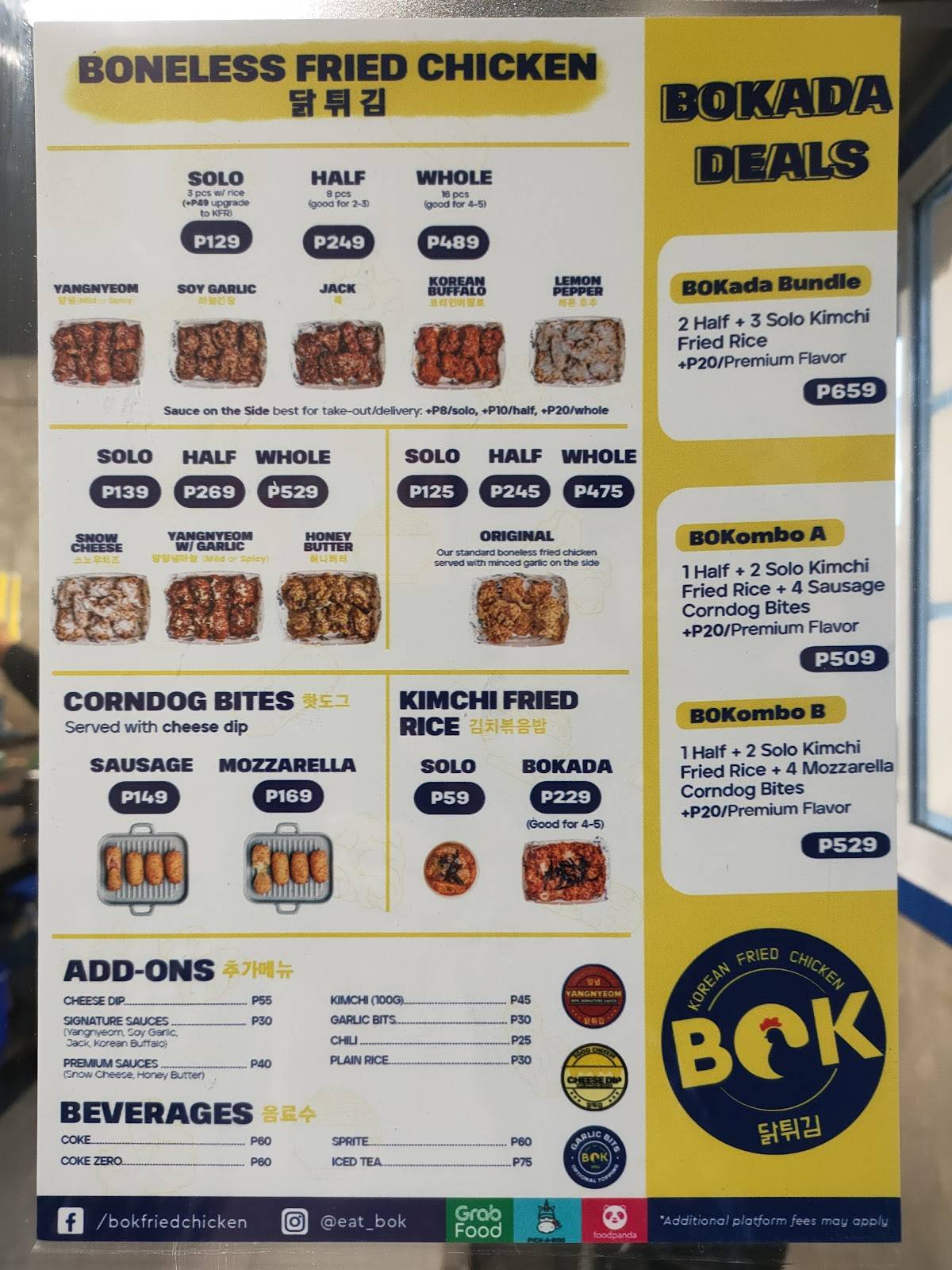 Menu at BOK Korean Fried Chicken - Del Monte, Quezon City restaurant ...