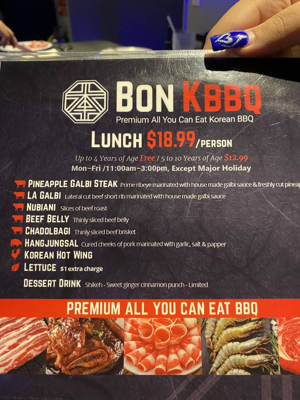 Menu at BON KBBQ (Jin Korean KBBQ), Arlington