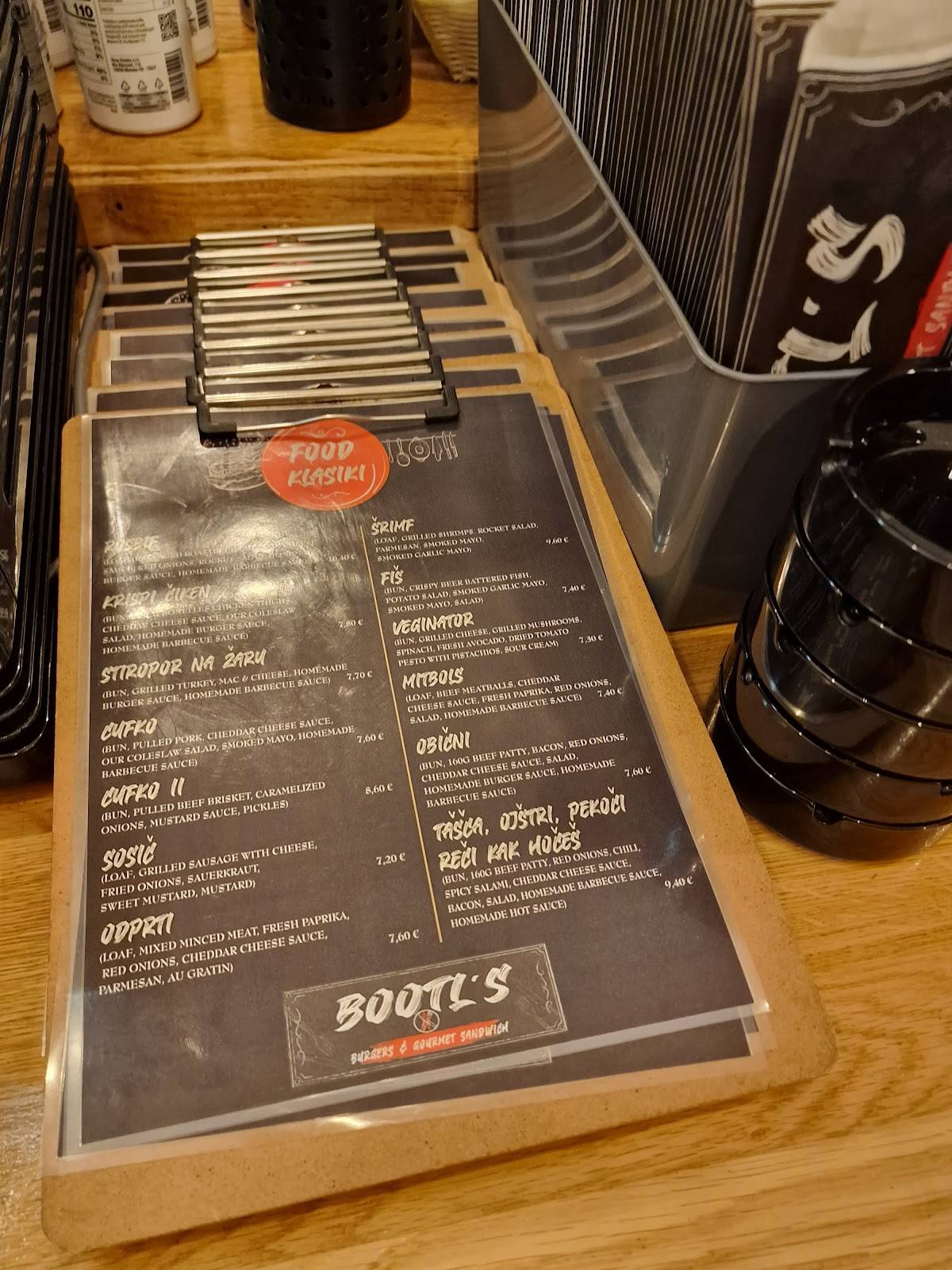 Speisekarte von BOOTL’ S BURGERS & GOURMET SANDWICH restaurant, Maribor
