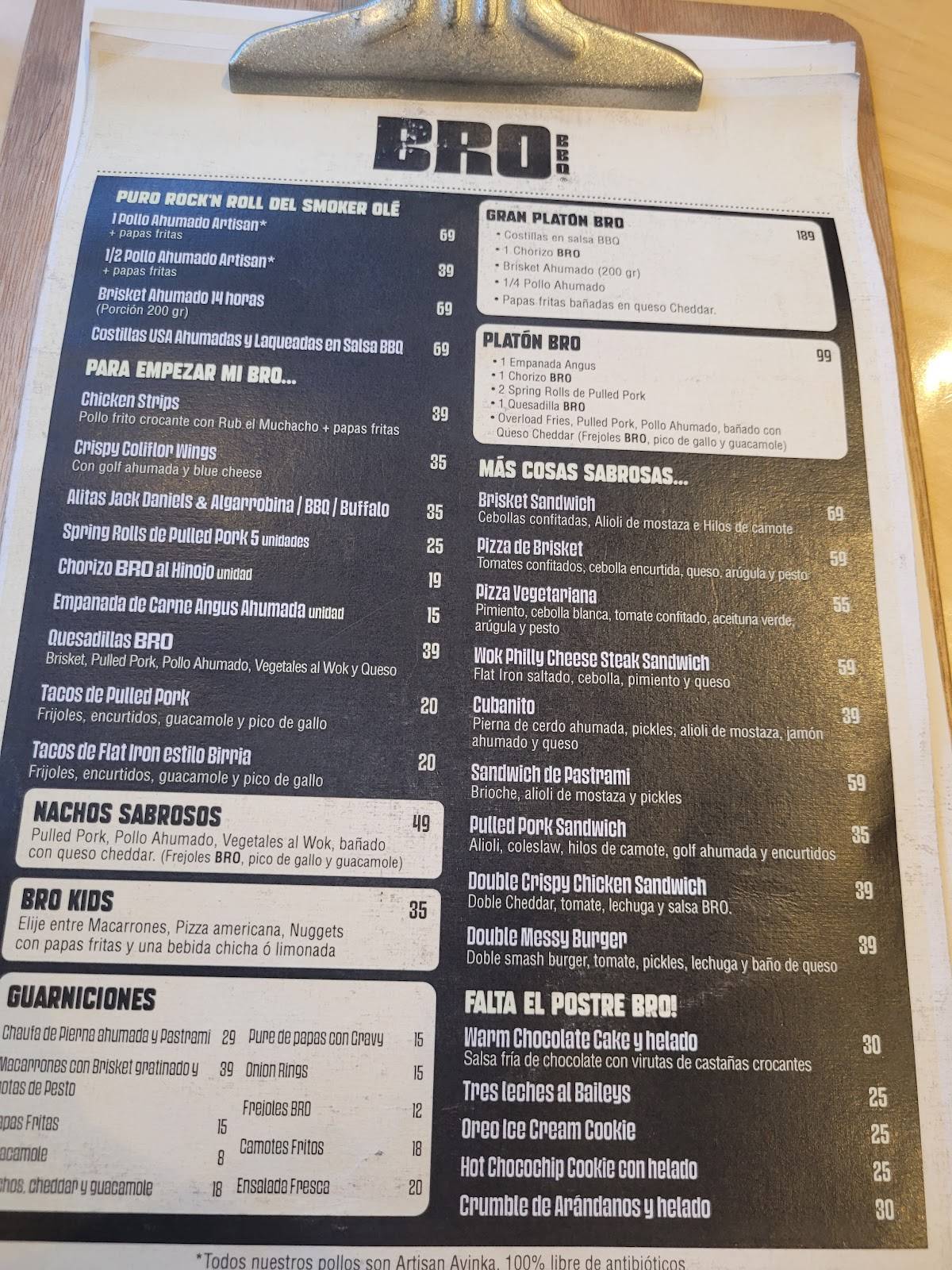 Carta de BRO BBQ, Miraflores
