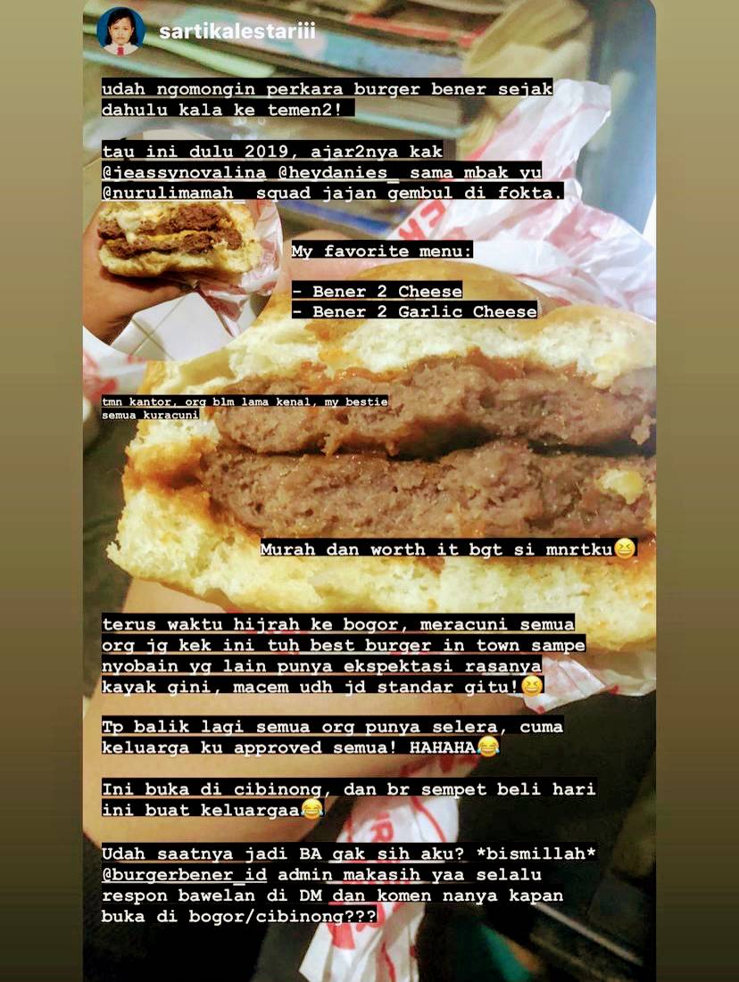 Carta del restaurante BURGER BENER jembatan 5, West Jakarta