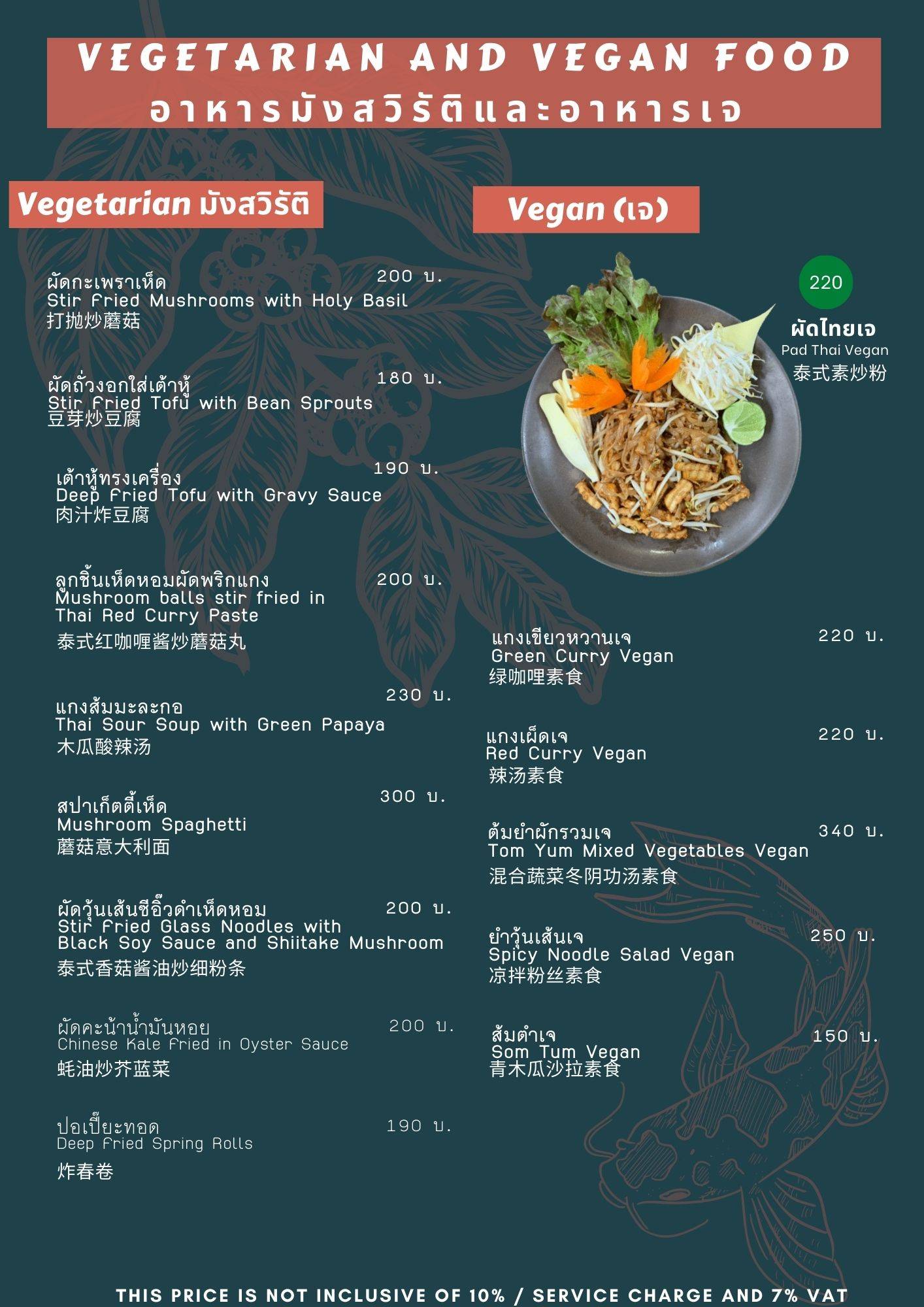 Menu at Baan Suan Sathon cafe, Bangkok