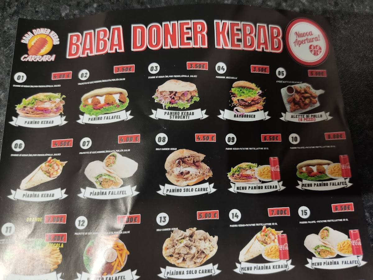 Speisekarte von Baba Doner Kabab restaurant, Carrara