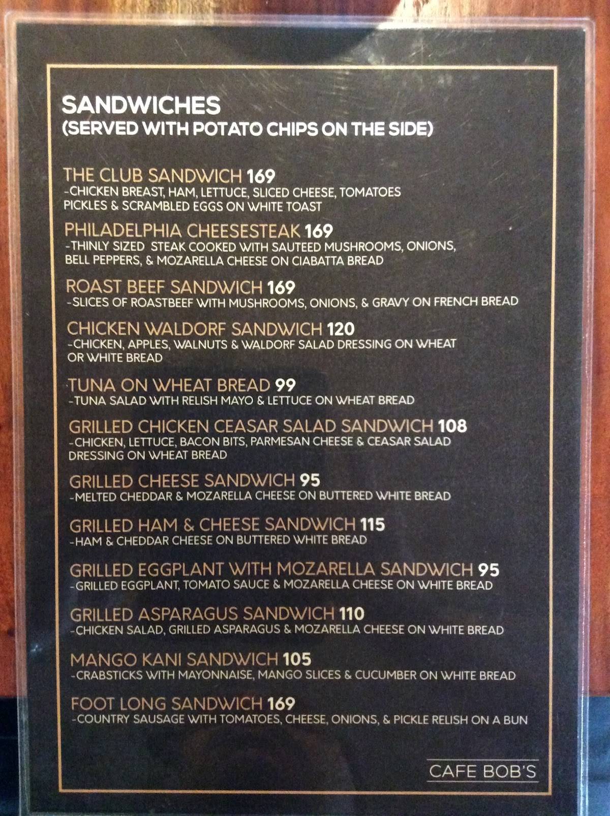 Menu at Cafe Bobs Flagship, Bacolod, 21 Lacson St