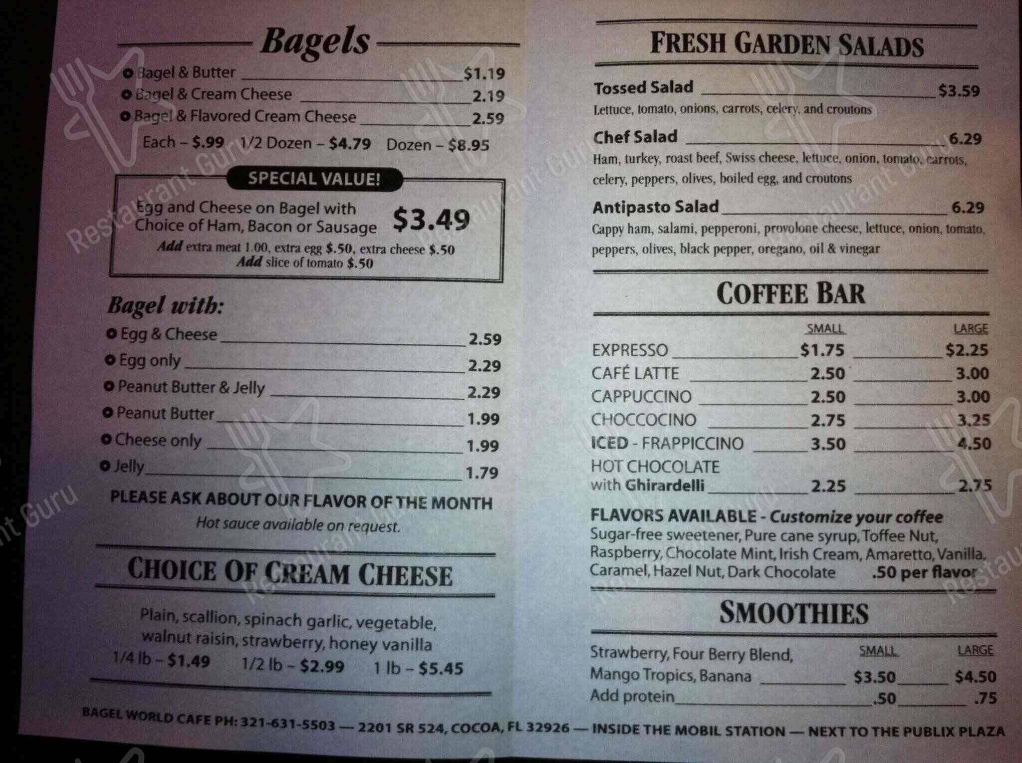 Menu at Bagel World restaurant, Cocoa, FL-524