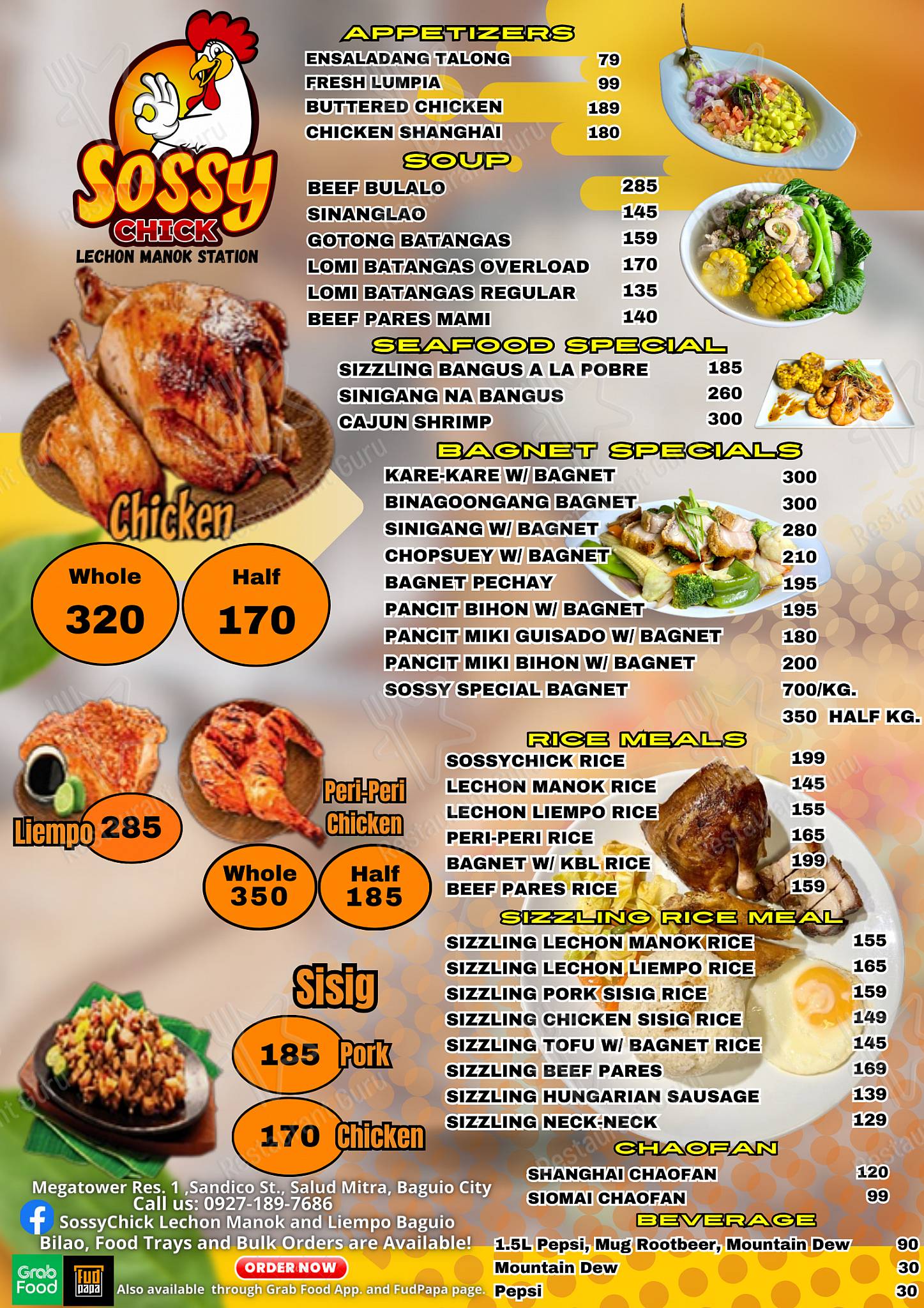 Menu at SossyChick Lechon Manok Baguio restaurant, Baguio