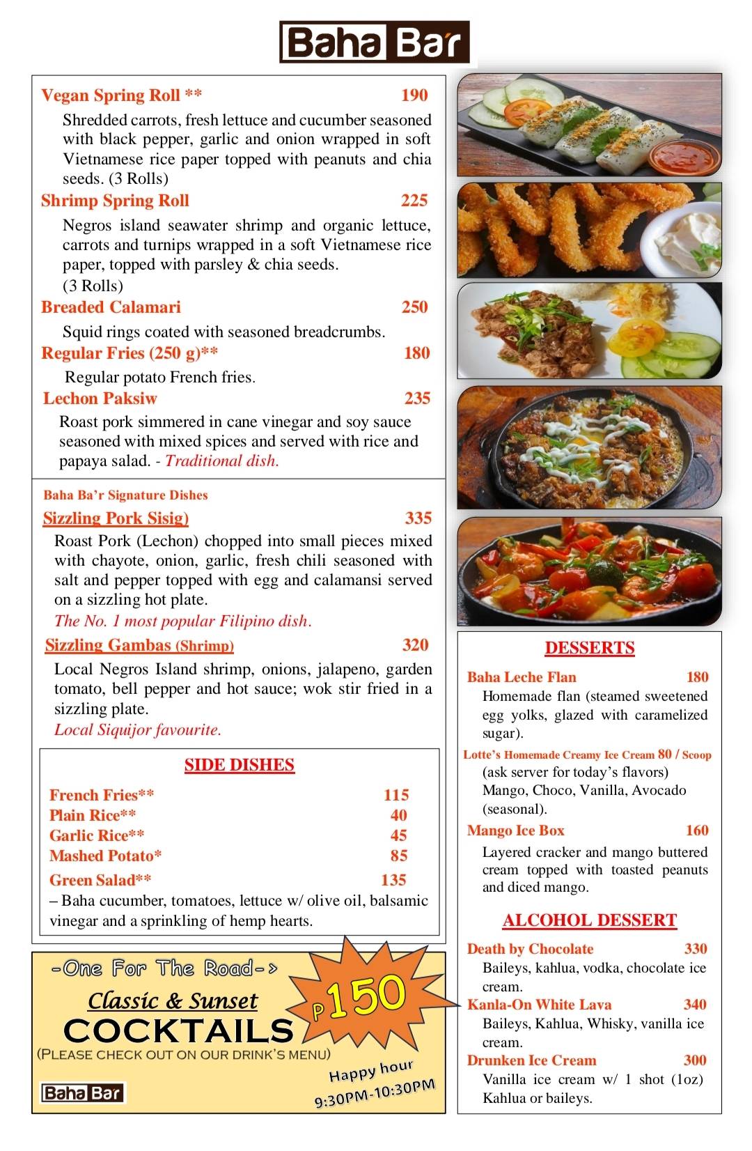 Menu at Baha Ba’r pub & bar, Siquijor, San Juan