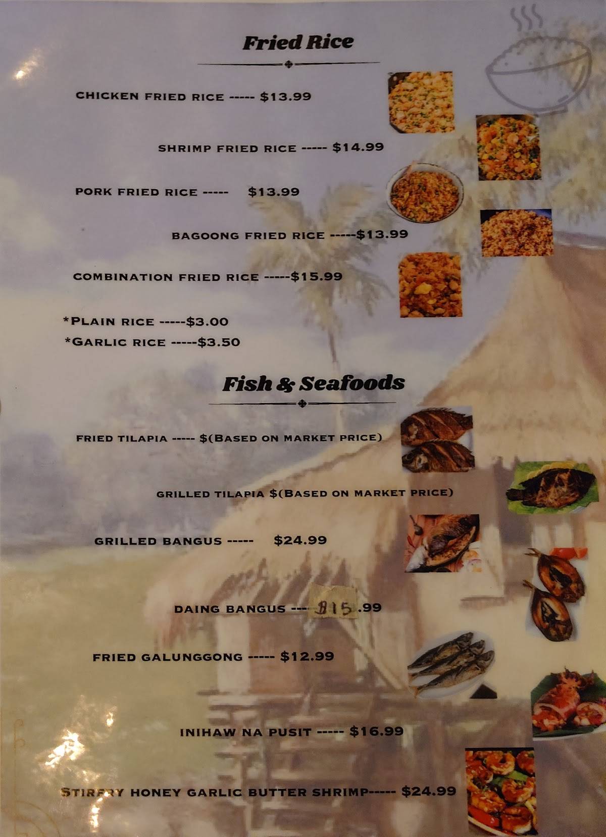 Menu at Bahay Kubo restaurant, Anchorage