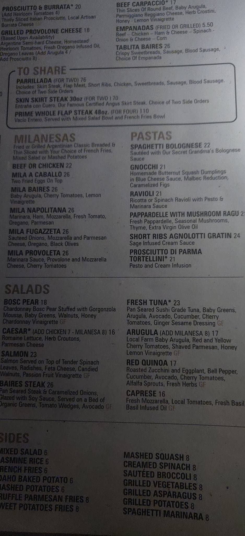 Menu at Baires Grill Weston BBQ, Weston