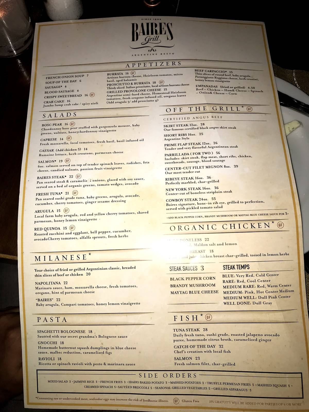 Menu at Baires Grill Weston BBQ, Weston