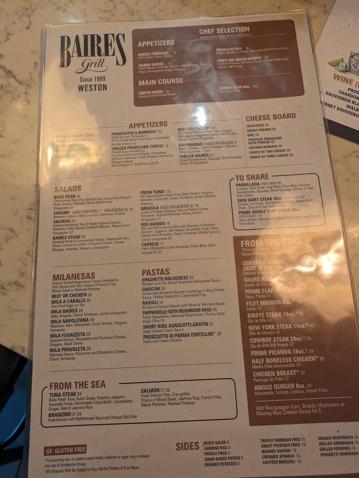 Menu at Baires Grill Weston BBQ, Weston