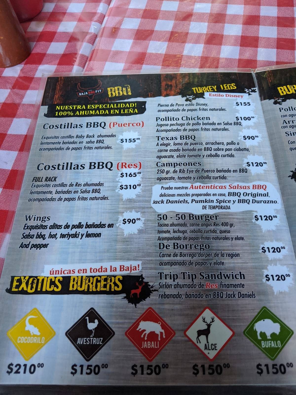 Menu at Baja BBQ Pit, Tijuana, 11 y o Plutarco Elías Calles 1984