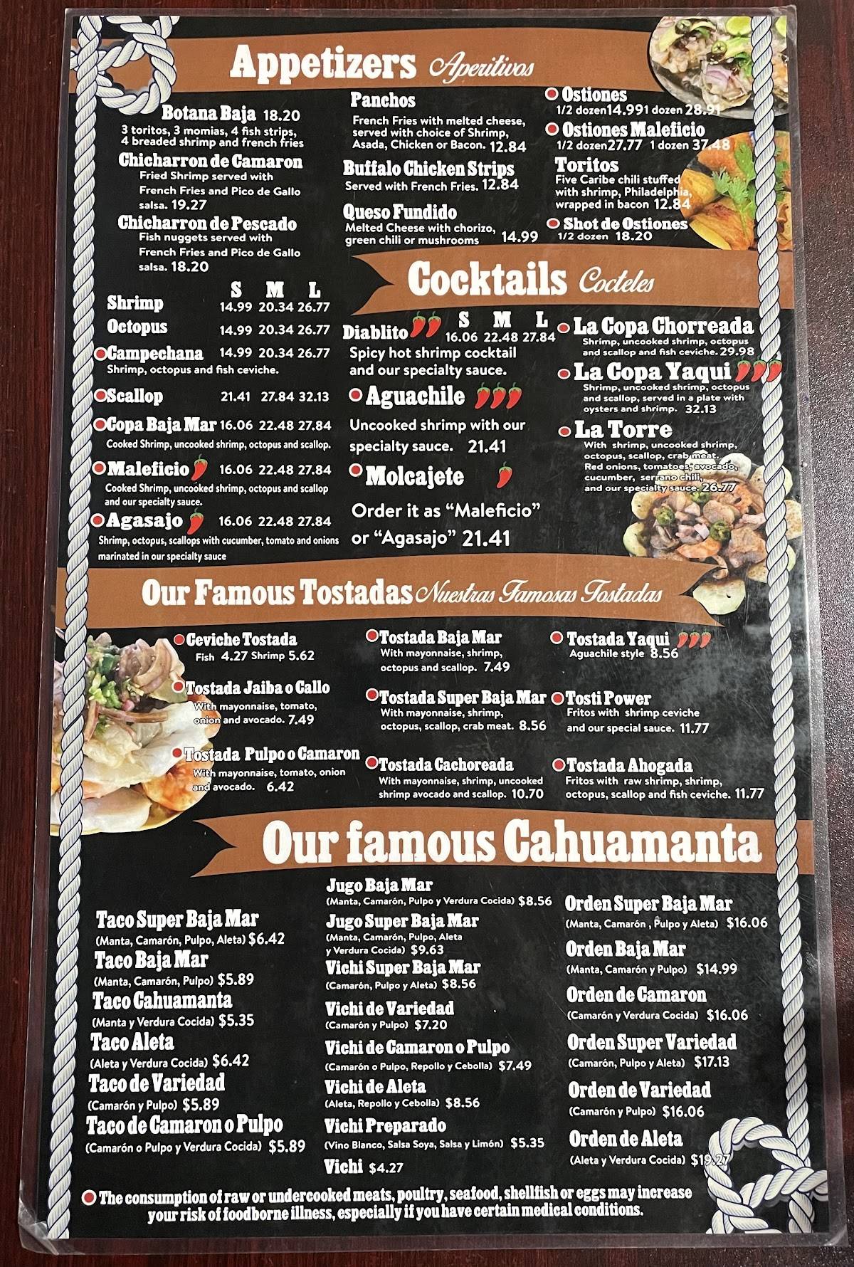 Menu at Baja Mar Seafood Market & Restaurant, Tucson