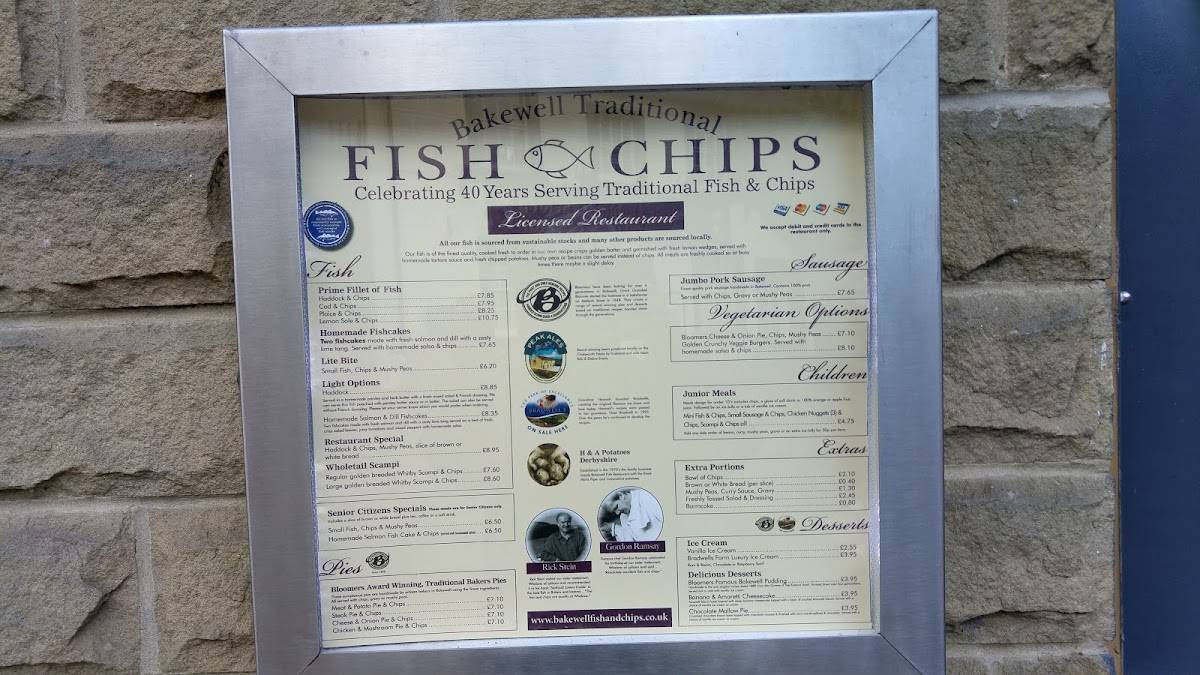 Menu at Bakewell Fish & Chips restaurant, Bakewell