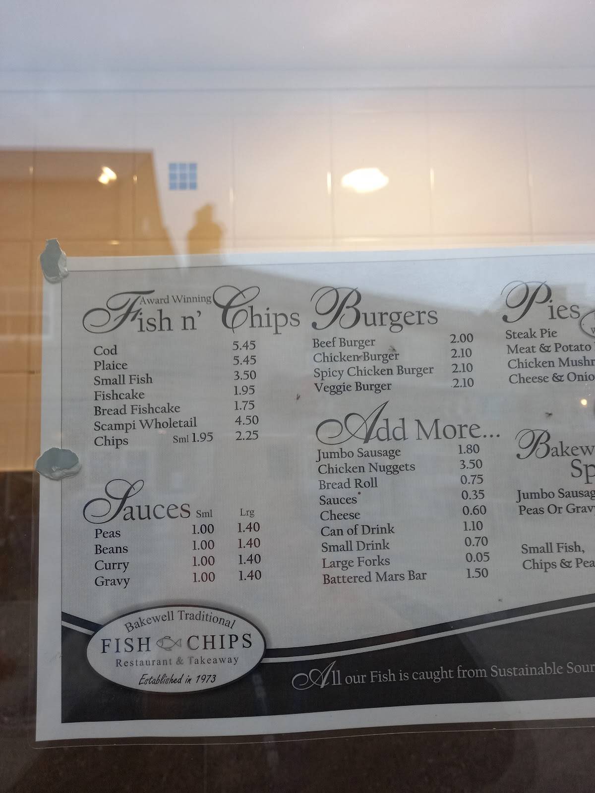 Menu at Bakewell Fish & Chips restaurant, Bakewell