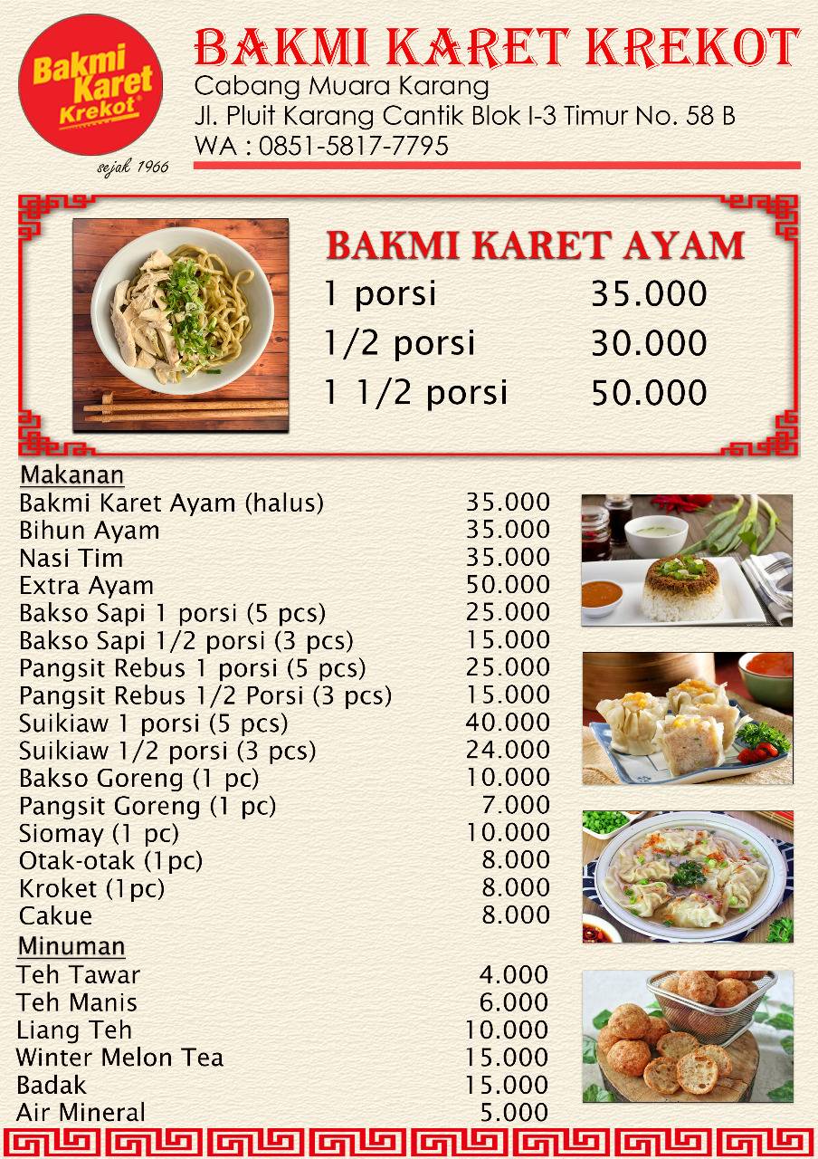 Carta del restaurante Bakmi Karet Krekot Muara Karang, North Jakarta
