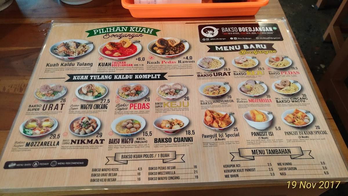 Carta del restaurante Bakso Boedjangan Cibubur, Depok, Jl. Alternatif ...