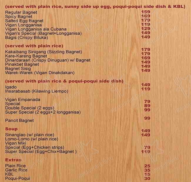 Menu at Balai Naimas restaurant, Quezon City