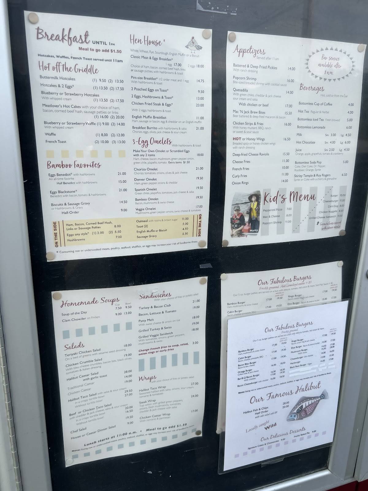 Menu at Bamboo Room Restaurant, Haines