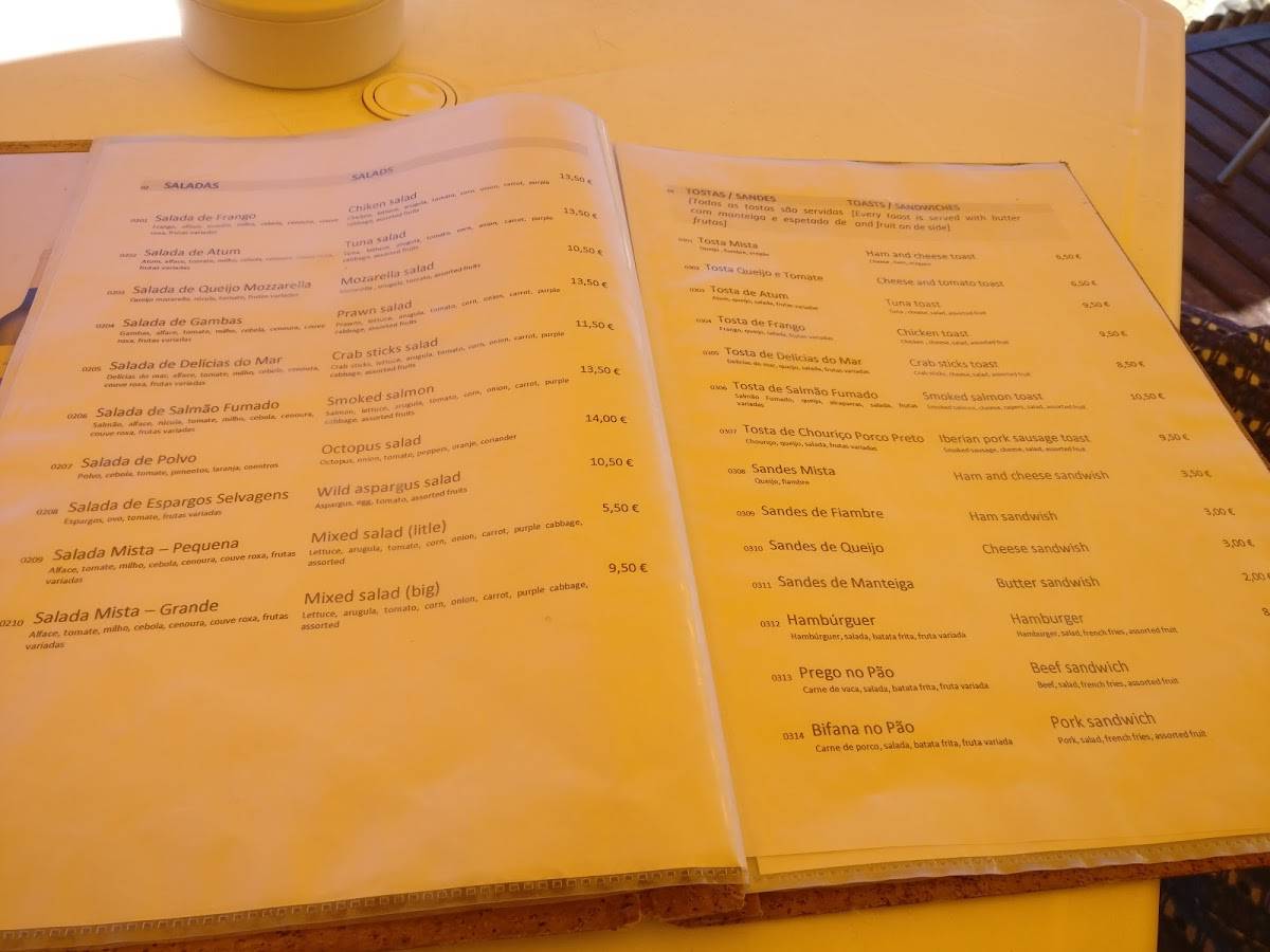 Menu em Bambu Bar, Costa da Caparica